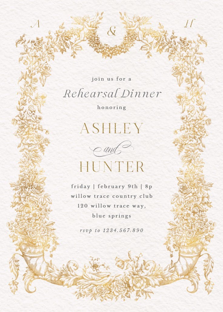 Baroque blooms - Rehearsal Dinner Party Invitation Template | Greetings Island